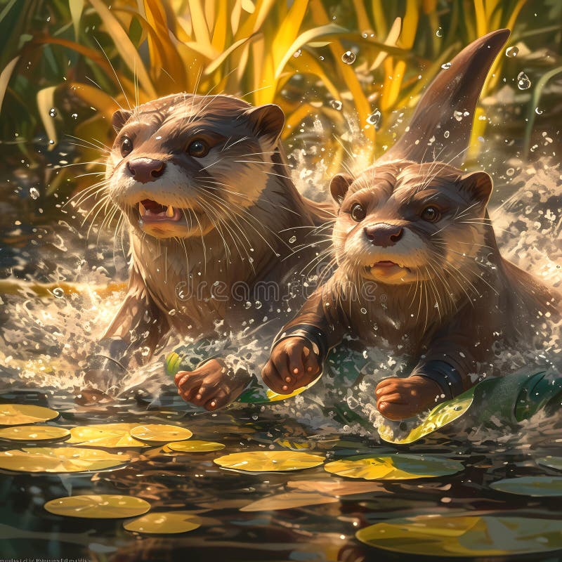 Ninja Otters in Action stock illustration. Illustration of marine ...