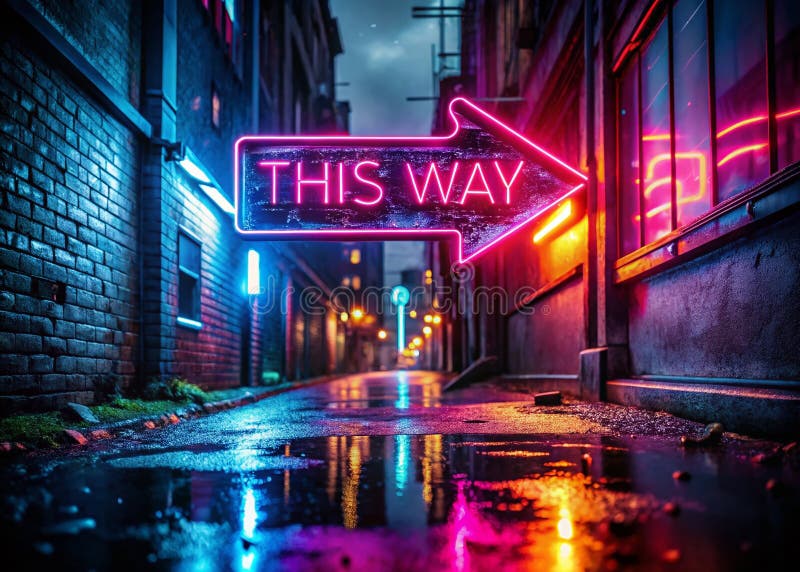 Illuminated Arrow on a Night Street Sign Urban Exploration in a Dark ...