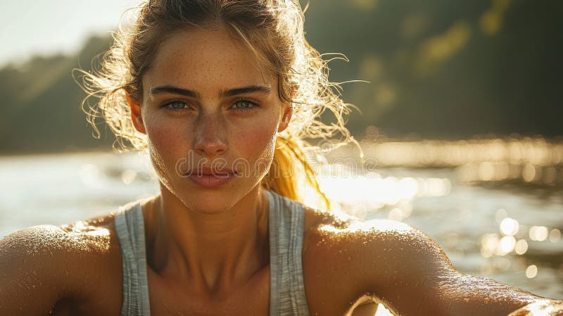 Close-up Portrait of a Determined Female Rower with Muscular Build ...