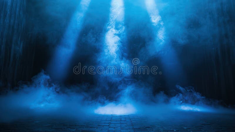 Nighttime Spectacle: Stage Performance with Blue Smoke, Lightning, Fog ...