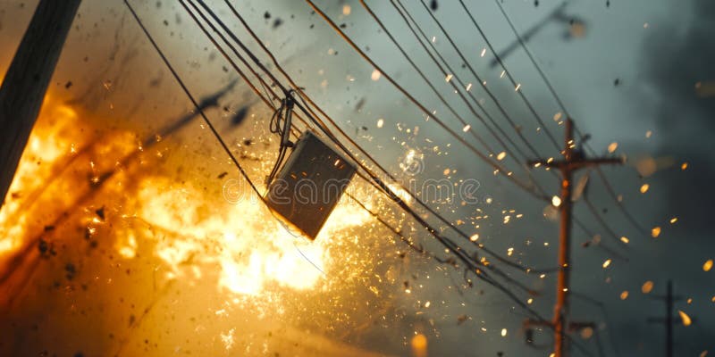 A Dramatic Scene Showcasing an Explosive Event. Fiery Flames Illuminate ...