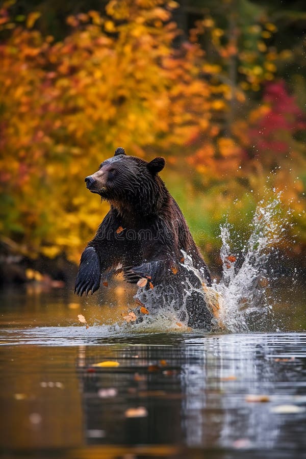 Bear Diving into Forest River Stock Illustration - Illustration of ...