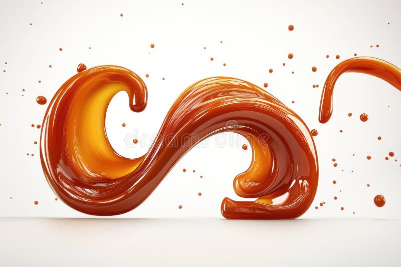 Abstract Caramel Splash Art on White Background Flowing Gracefully ...