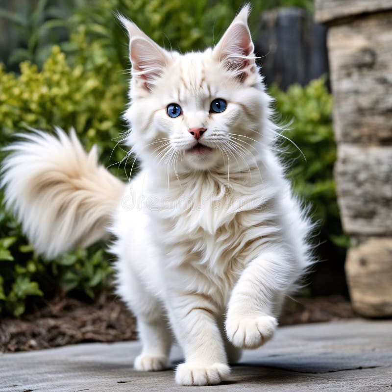 Majestic Maine Coon: Cream-Colored Kitten with Fluffy Tail Running ...