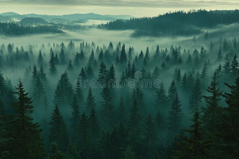 Misty Evergreen Forest: Enchanting Nature Scene, Lush Greenery, Deep ...