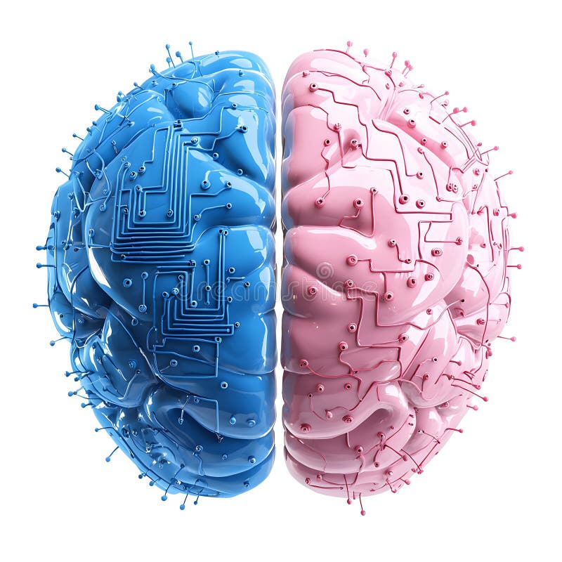 Abstract Digital Brain Hemispheres Pink and Blue Neural Network AI ...