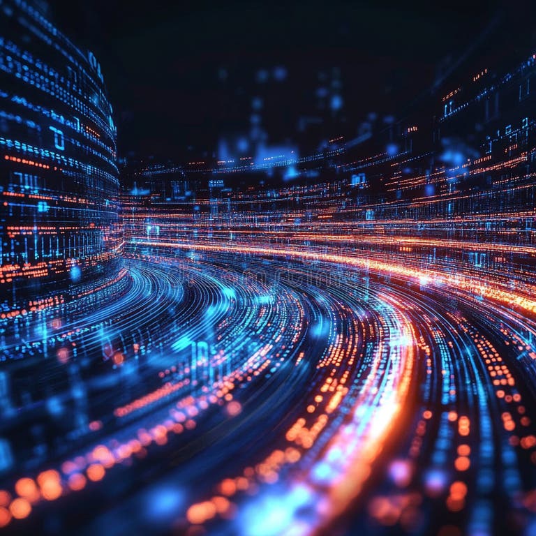 Abstract Digital Data Stream Futuristic Technology Glowing Binary Code Swirling Network ...