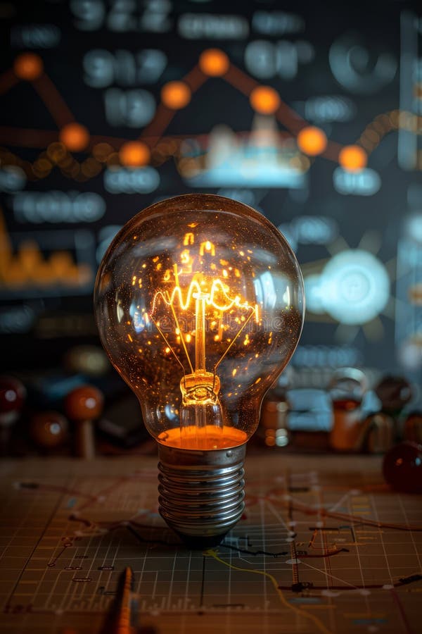 Illuminating Innovation Abstract Light Bulb Glowing in Front of Data ...