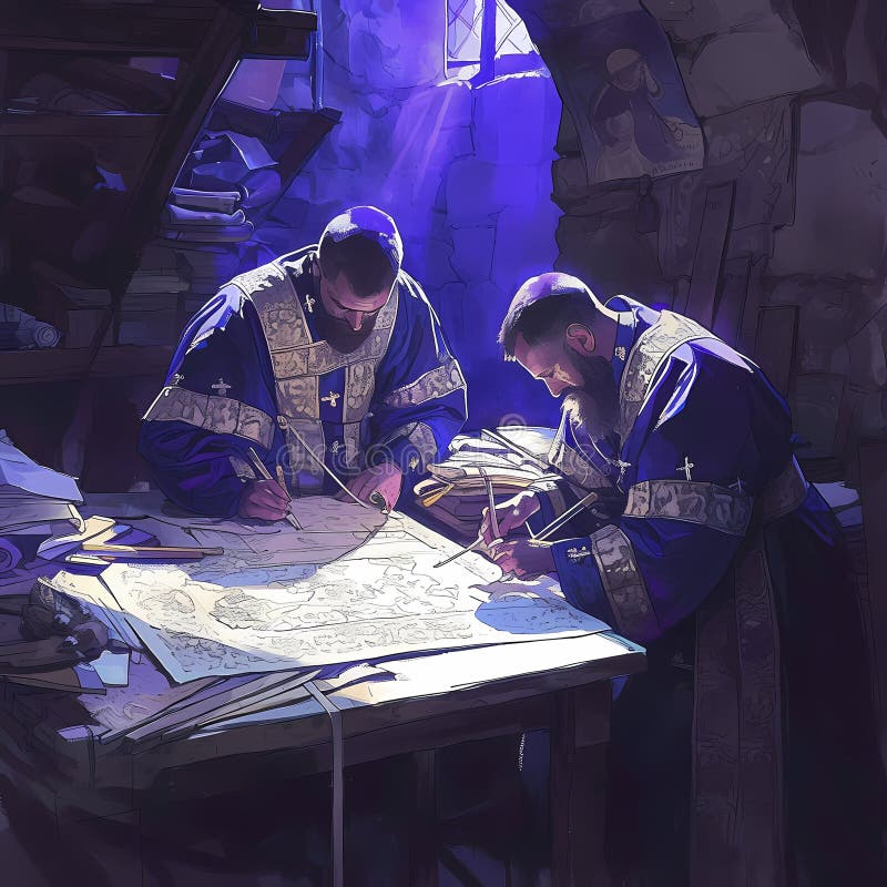 Monastic Meditation and Study in an Ancient Cellar Stock Illustration ...