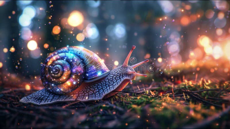 A Snail with a Galaxy Shell in a Magical Forest, Generative AI Stock ...