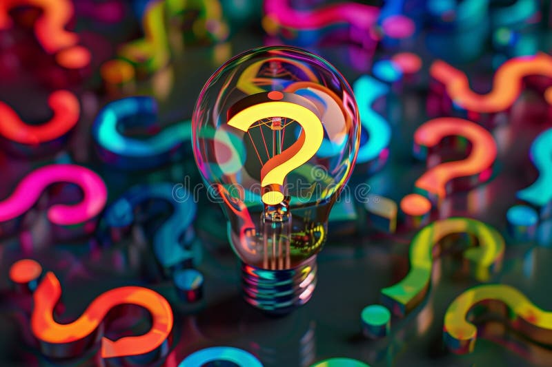 Illuminating Inquiries: a Bulb Glows Amidst Question Marks, Symbolizing ...