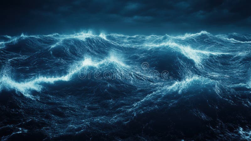 Dramatic Ocean Waves Under Dark Stormy Clouds at Night Stock ...