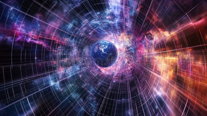 Captivating Image of Earth Enveloped in a Vibrant Space Time Warp Grid ...