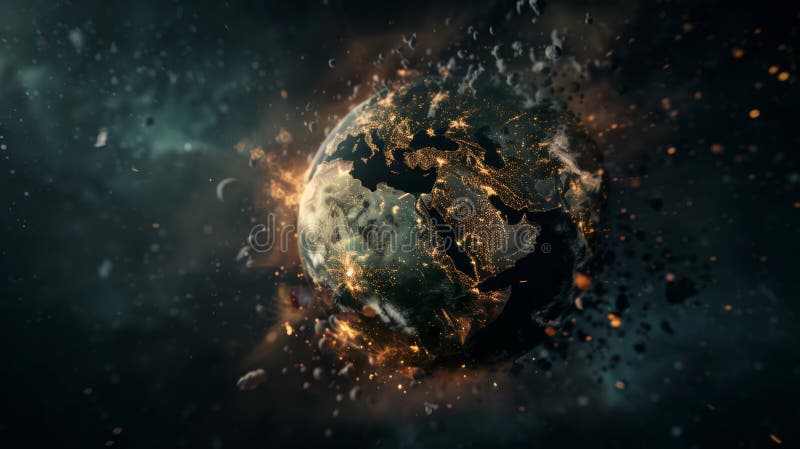 Earth Exploding in Space with Glowing Lights - Generative AI Stock ...