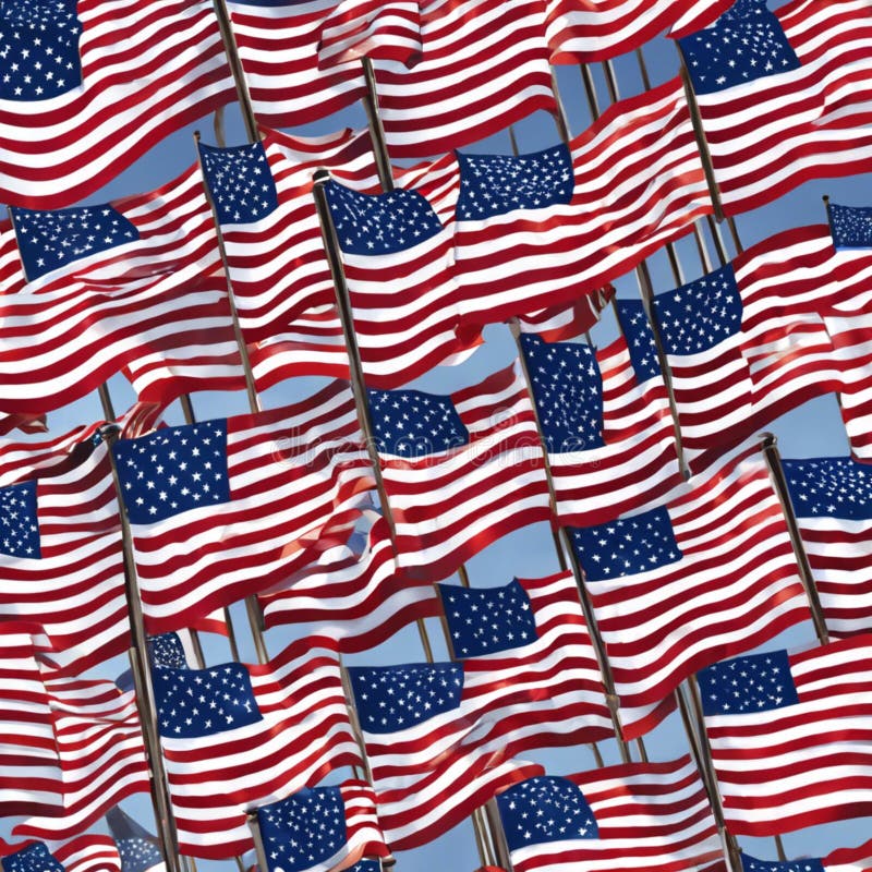 Majestic Array: American Flags Waving in Unison Stock Illustration ...