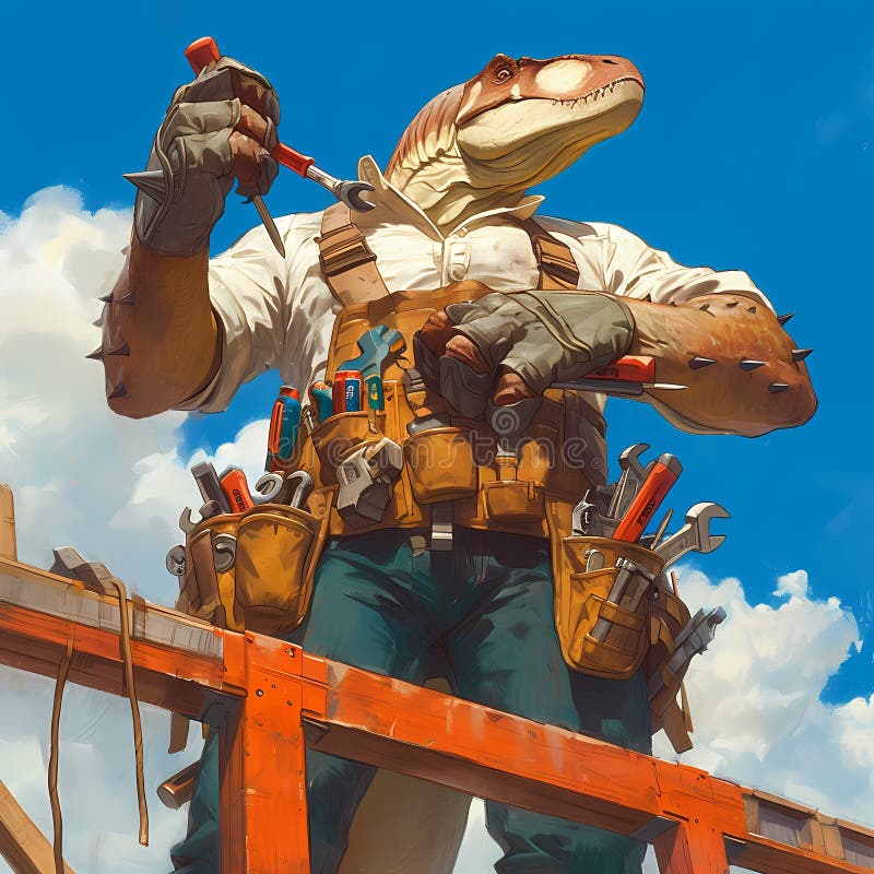 A Dinosaur Ready for Work - Allosaurus in a Tool Belt! Stock ...