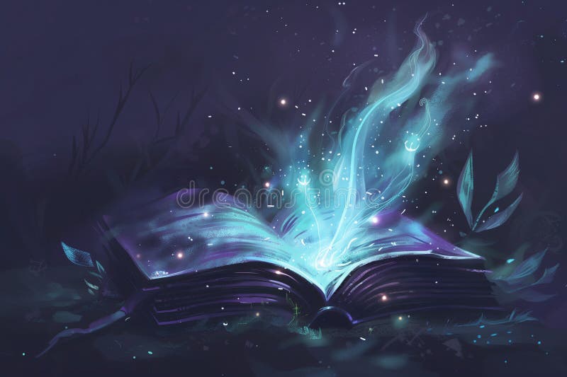 Enchanted Book with Glowing Magic Stock Illustration - Illustration of ...