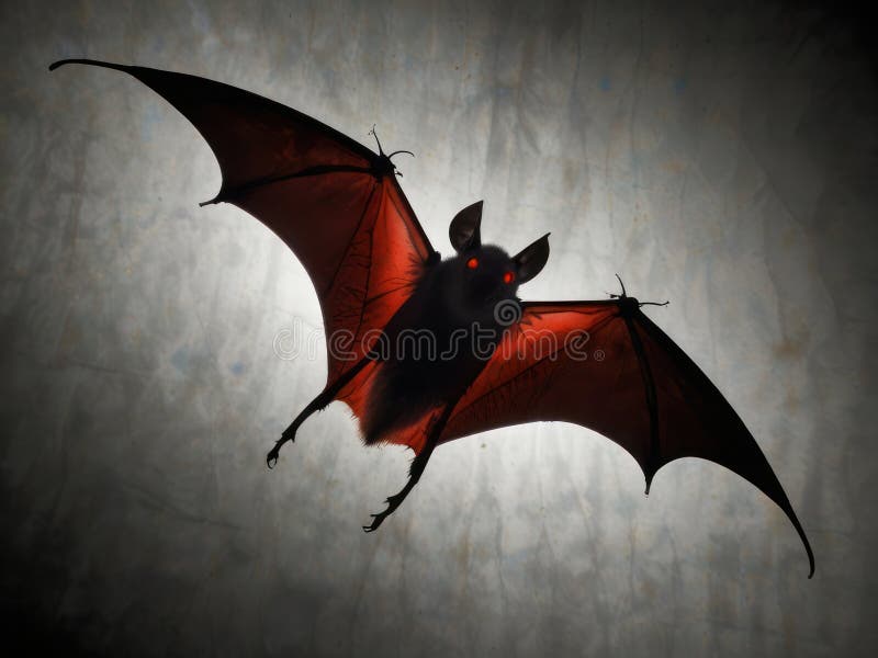 Red-Eyed Bat in Flight with Glowing Wings Against a Dark Background ...