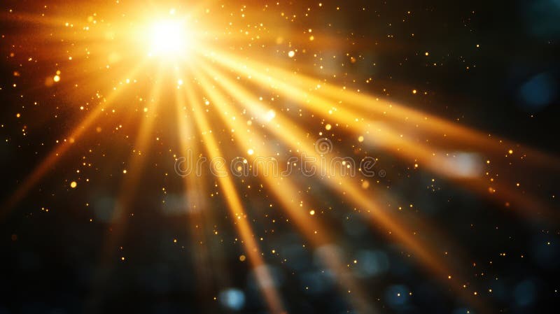 Bright Golden Light Rays Shining through Sparkling Particles Background ...
