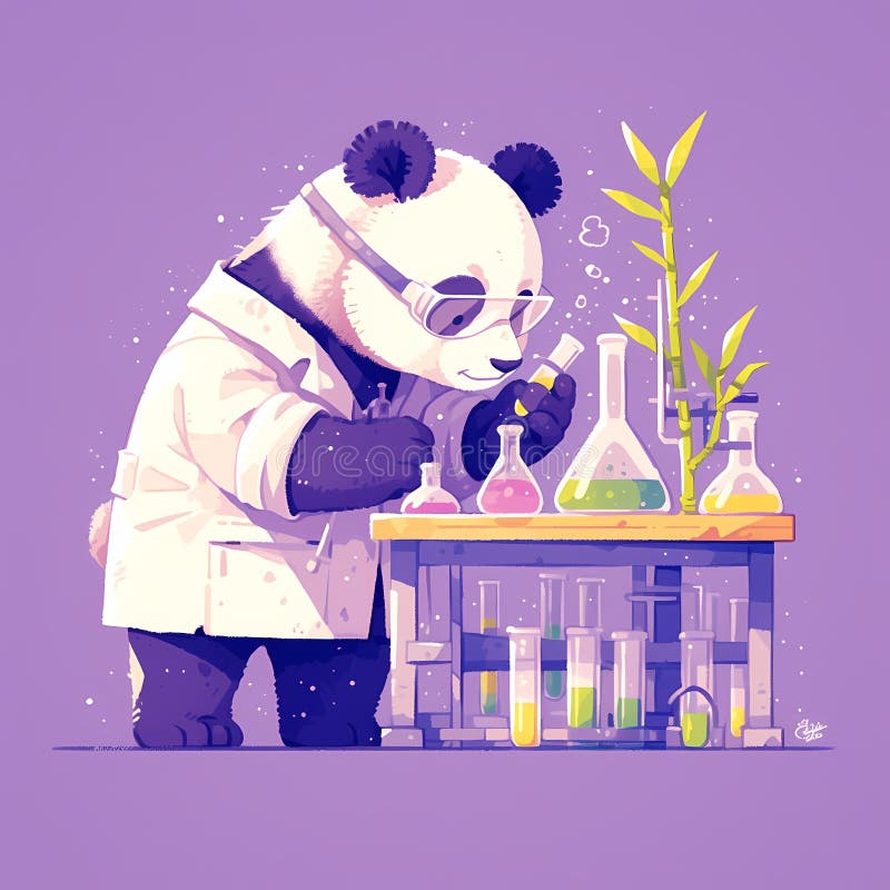 Charming Panda Scientist in a Lab Stock Illustration - Illustration of ...