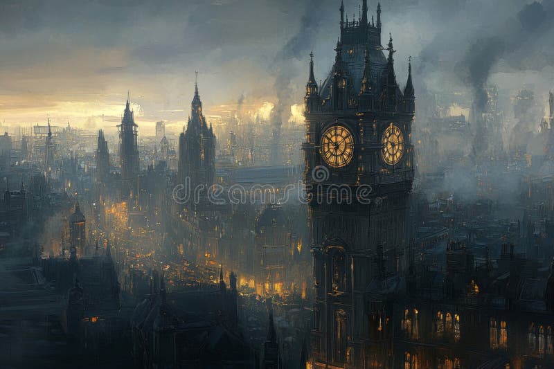 A Moody, Atmospheric Scene of a Grand Clock Tower Surrounded by ...