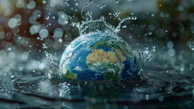 Earth Splash in Water Generative AI Stock Photo - Image of impact ...