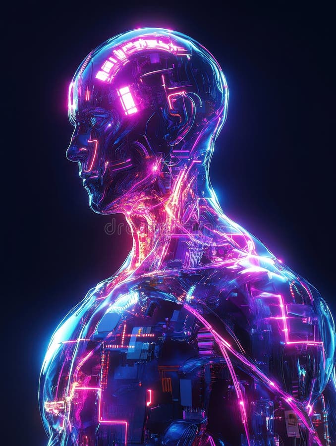 Futuristic Human Figure with Neon Lights and Circuit Patterns ...