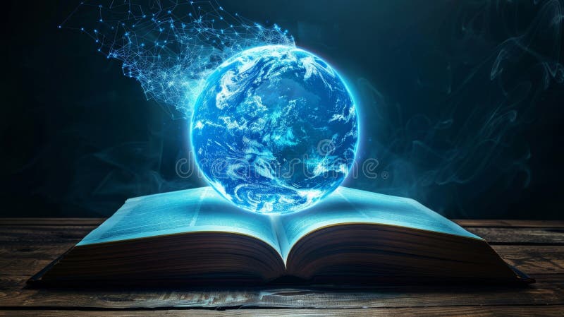 Magical Book with a Glowing Earth Hologram - Generative AI Stock Image ...