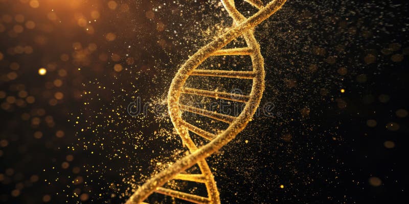 Golden DNA Double Helix Structure with Sparkle Effects and Dark ...