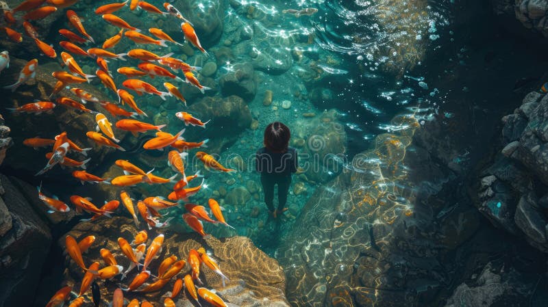 Goldfish Leader Swimming Against the Stream in Opposite Concept Stock ...