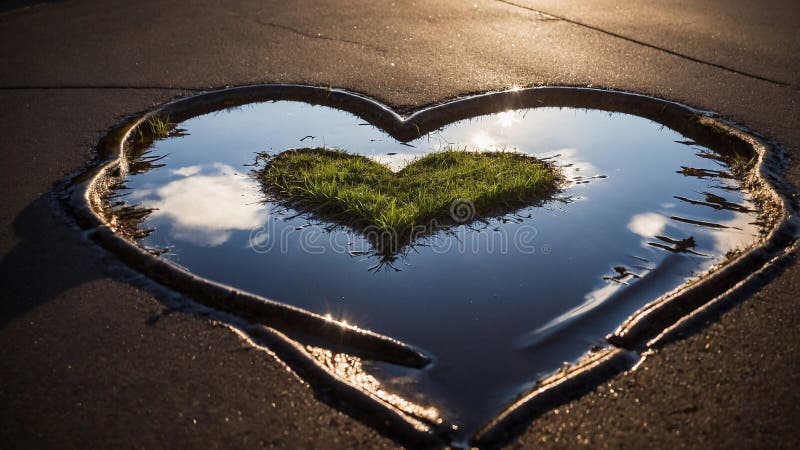 Heart-shaped Puddle Reflects Sky, Showcasing Nature S Beauty in a ...