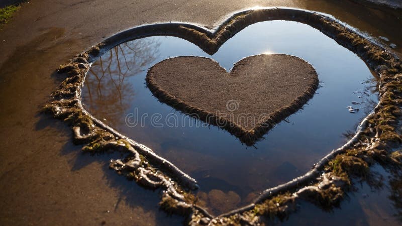 Heart-shaped Puddle Reflects Sky, Showcasing Nature S Beauty in a ...