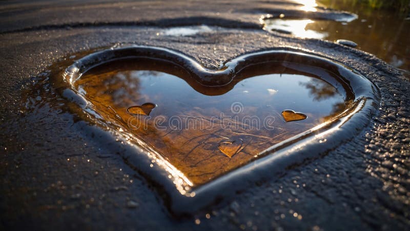 Heart-shaped Puddle Reflects Sky, Showcasing Nature S Beauty in a ...