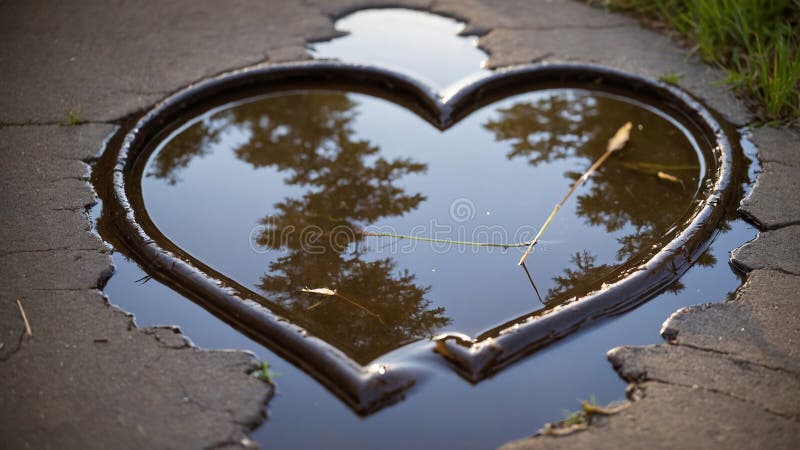 Heart-shaped Puddle Reflects Sky, Showcasing Nature S Beauty in a ...