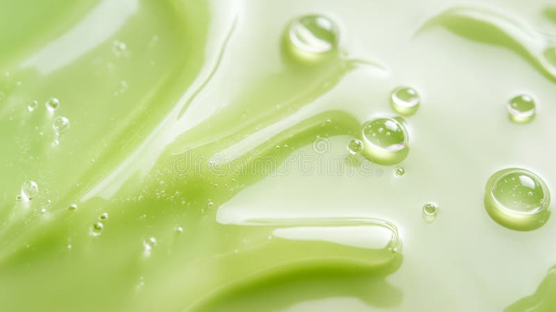 CloseUp of a Vibrant Green Serum Featuring Bubbles and Various Unique ...