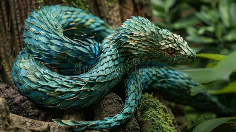 Mystical Blue Serpent with Leaf-like Scales, Generative AI Stock Image ...
