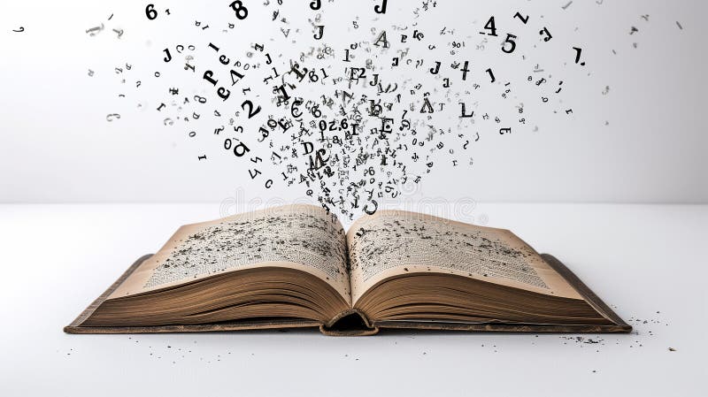 Open Book with Flying Letters on White Background. Stock Illustration ...