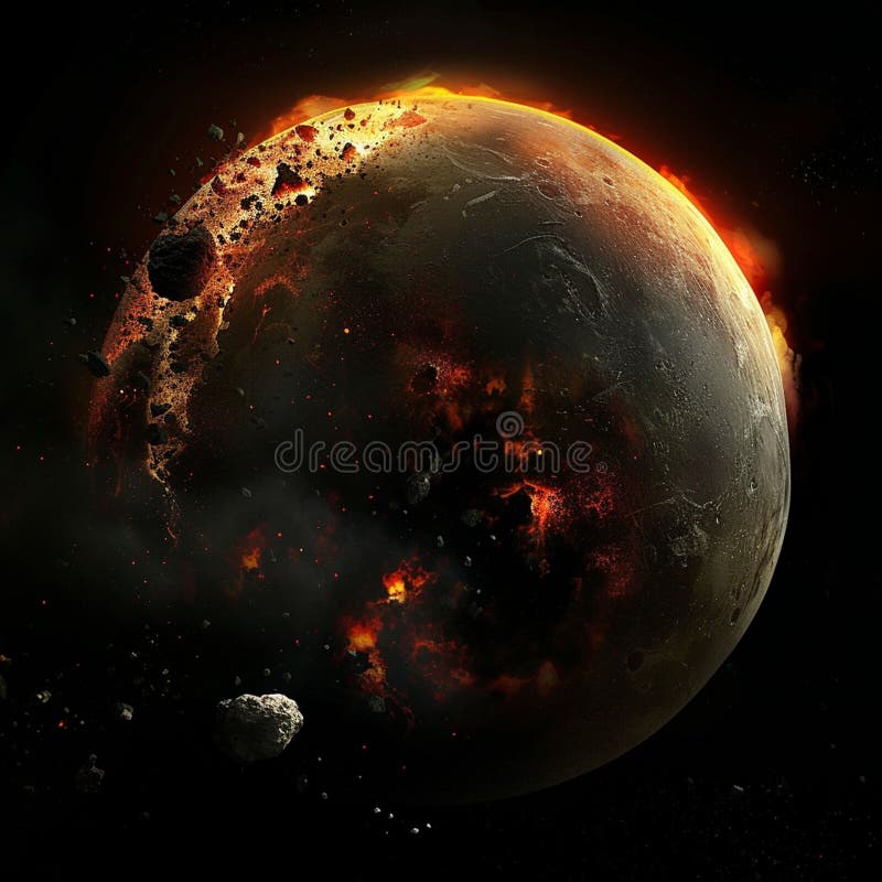 Dramatic View of a Fiery Planet in a Cosmic Explosion. Stock Image ...