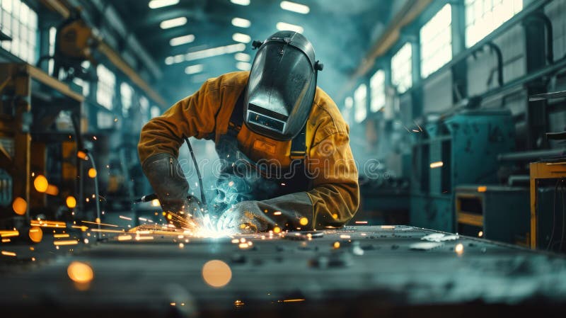 Metalworking Craftsman: Welder at Work in Industrial Workshop Stock ...