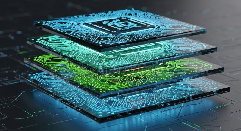 AI Technology Stack Glowing Digital Circuit Boards, Futuristic ...