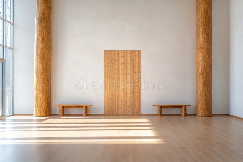 Rustic Charm: Tree Trunk Columns in Modern Entrance Hall with Wooden ...