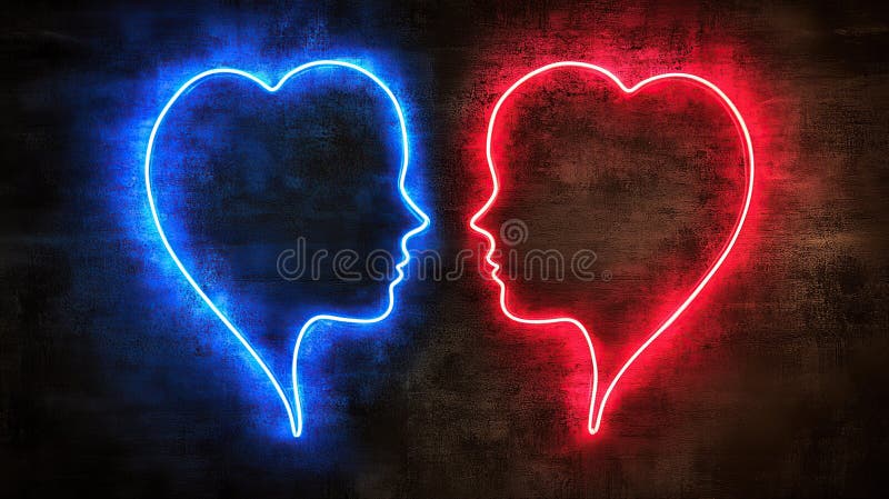 Neon Hearts & Profiles stock illustration. Illustration of digital ...