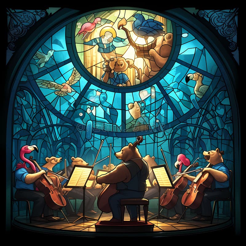 Animal Orchestra Stained Glass Image Stock Illustration - Illustration ...