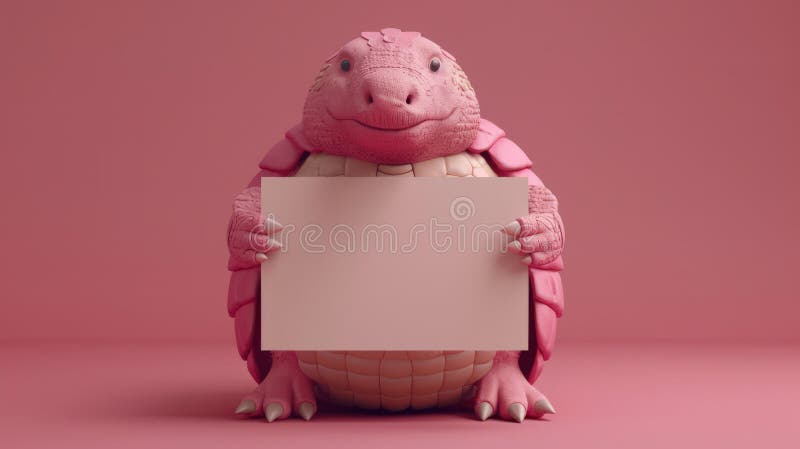 Adorable Pink Turtle Holding Blank Sign in Studio Unique and Eye ...
