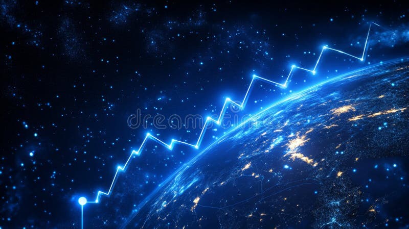 Blue Geometric Line Graph Overlay on Earth and Starry Background Stock ...