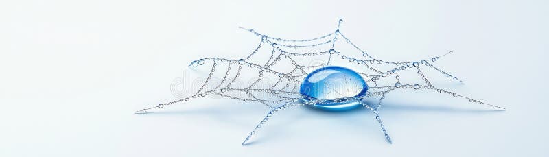 Delicate Spider Web with a Single Blue Water Droplet on a Soft ...