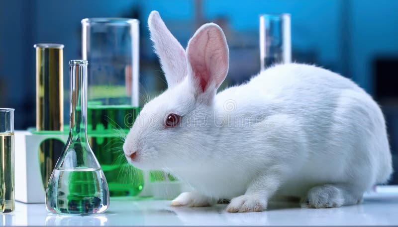 Quirky White Rabbit in a HighTech Lab Experiment Surreal Scene ...