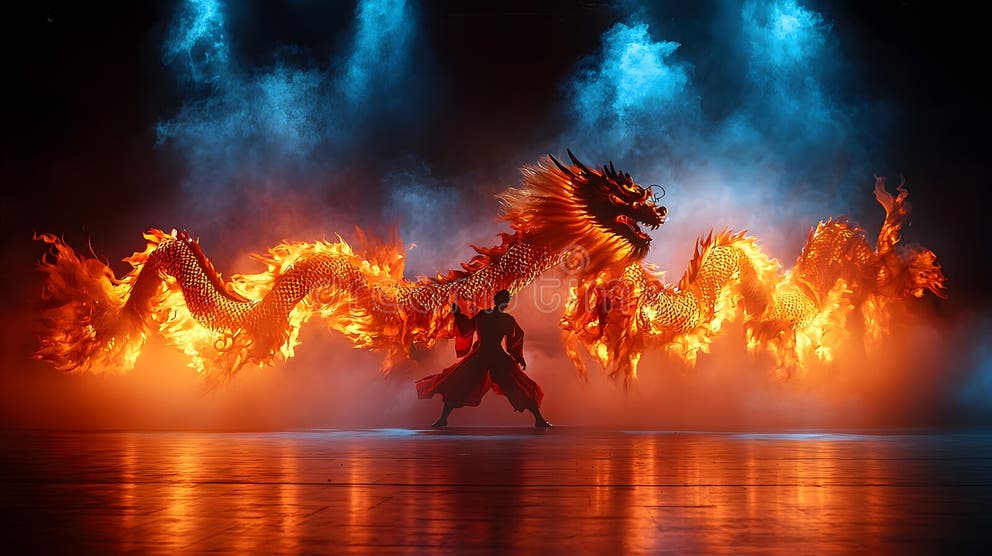Fiery Dragon Dance Performance Asian Cultural Tradition Illuminated ...