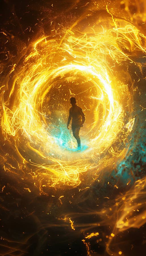 Captivating Image of a Figure Entering a Vibrant Yellow and Blue Portal ...