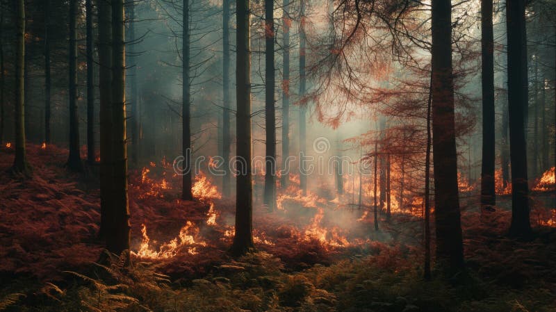 Majestic Forest Engulfed in Flames Creating a Dramatic Contrast of ...